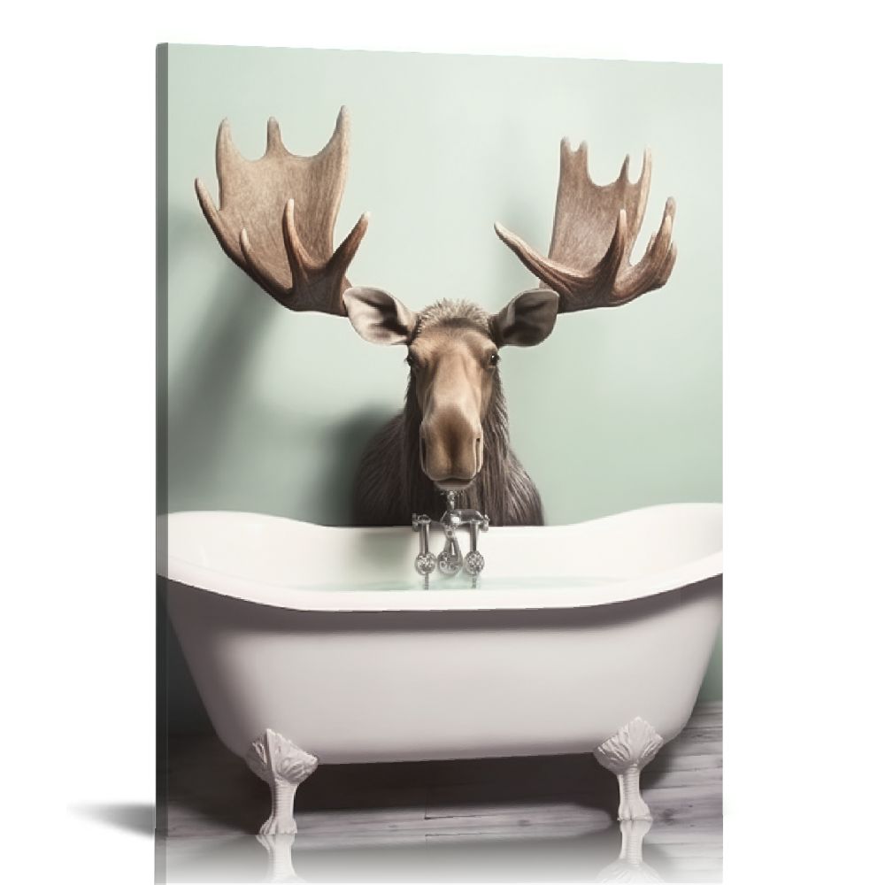 Rustic Bubble Bath Moose Framed Canvas Art Set by Amy Peterson Art Studio | eBay