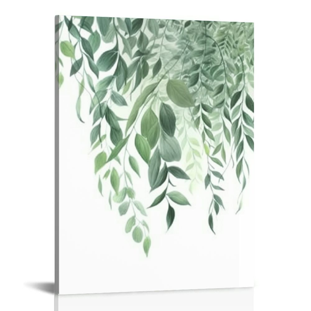 Kenll Green Monstera Shallow Green Leaf Canvas Wall Art for Living Room ...