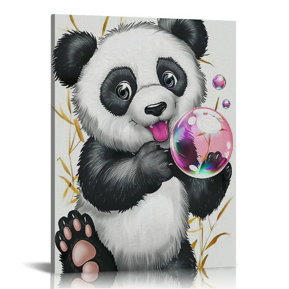 Cute Panda Bubble Gum Art Pink Canvas Print - Animal Print Wall Art | eBay